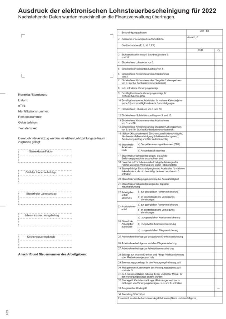 Muster für den Ausdruck der elektronischen Lohnsteuerbescheinigung - VEBWK